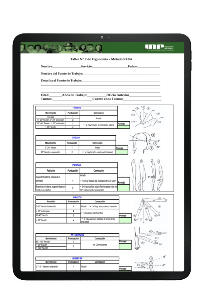 Ficha técnica para evaluación postural con Método REBA